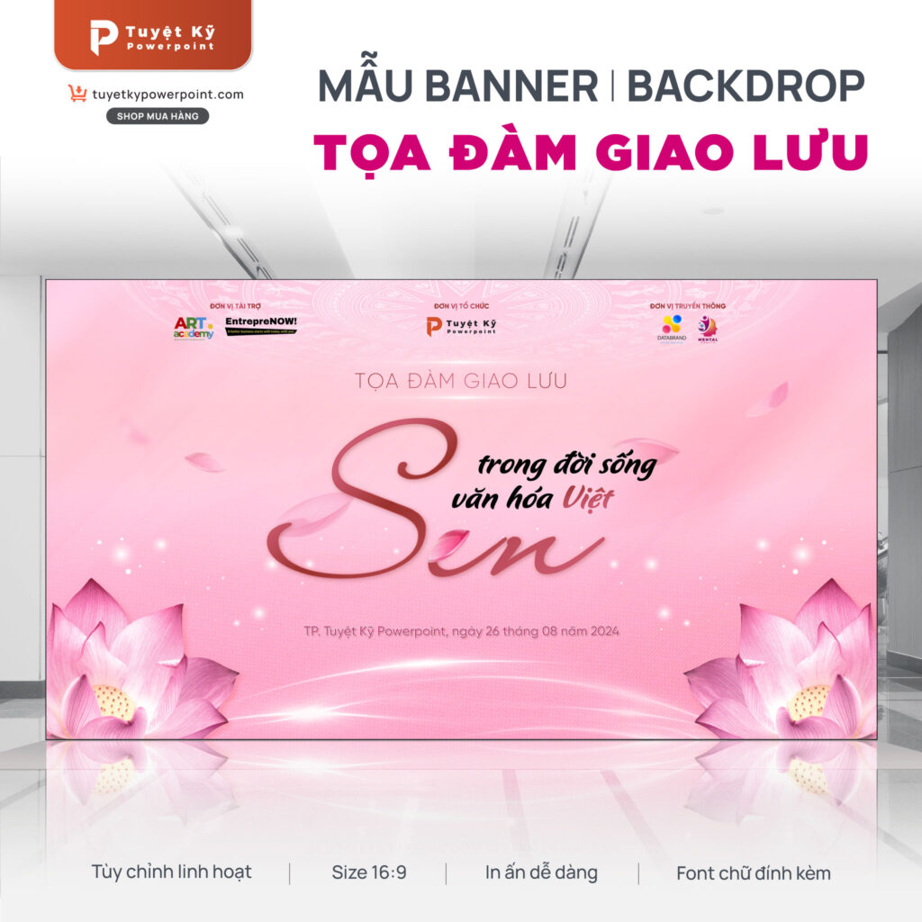 Mẫu Backrop / Banner Tọa Đàm Hoa Sen Màu Hồng | Tuyệt kỹ Powerpoint