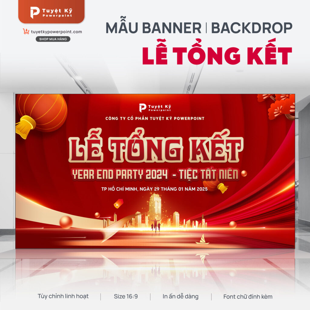 Mẫu Backdrop/Banner Tiệc Tất Niên Year End Party | Tuyệt kỹ Powerpoint