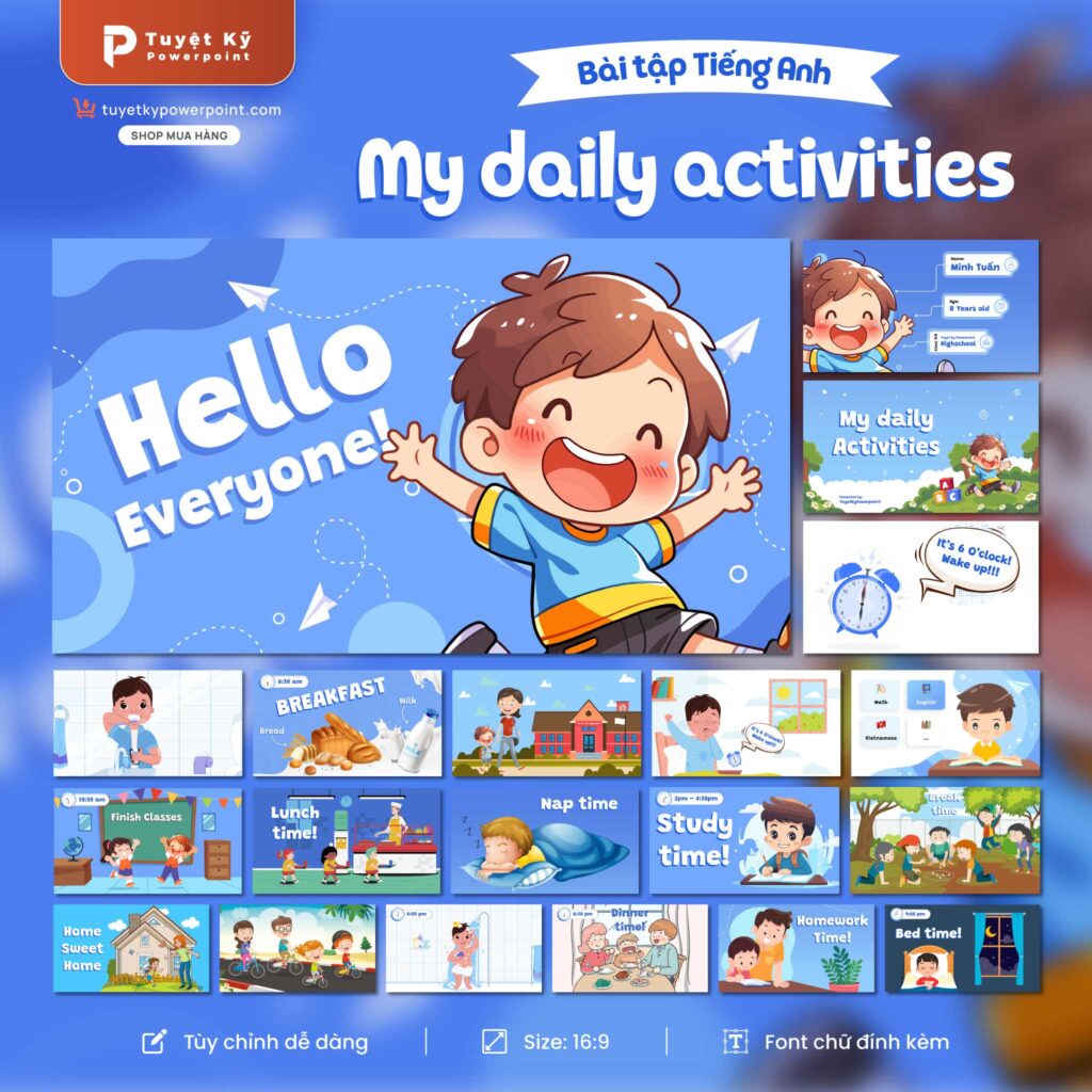 Mẫu Slide Bài tập Tiếng Anh: My Daily Activities | Tuyệt kỹ Powerpoint