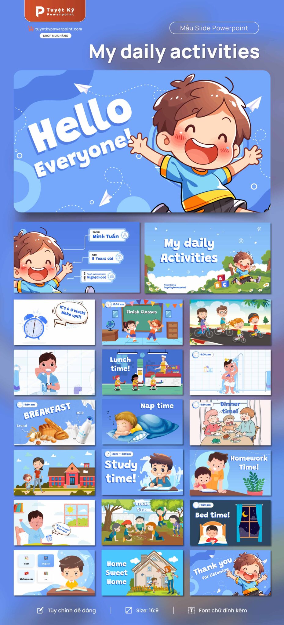Mẫu Slide Bài tập Tiếng Anh: My Daily Activities | Tuyệt kỹ Powerpoint