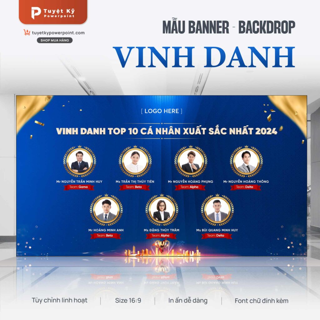 Mẫu Backdrop / Banner Vinh Danh Top 7 Cá nhân Xuất sắc | Tuyệt kỹ Powerpoint