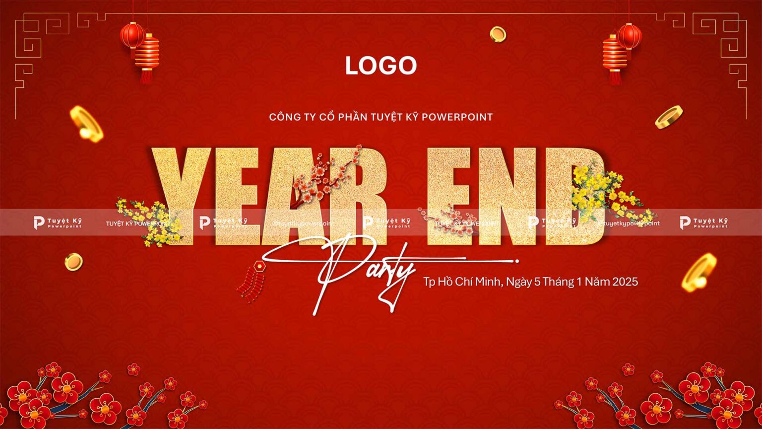 Mẫu Backdrop/Banner Tiệc Tất Niên Year End Party | Tuyệt kỹ Powerpoint