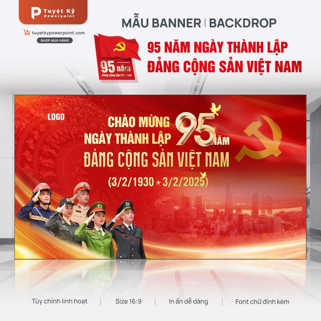 Mẫu Backdrop/Banner Chào mừng 95 năm ngày thành lập Đảng Cộng Sản Việt ...