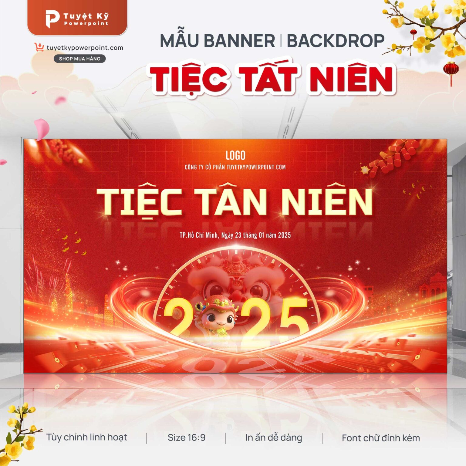 Mẫu Backdrop/Banner Tiệc Tất Niên Year End Party | Tuyệt kỹ Powerpoint