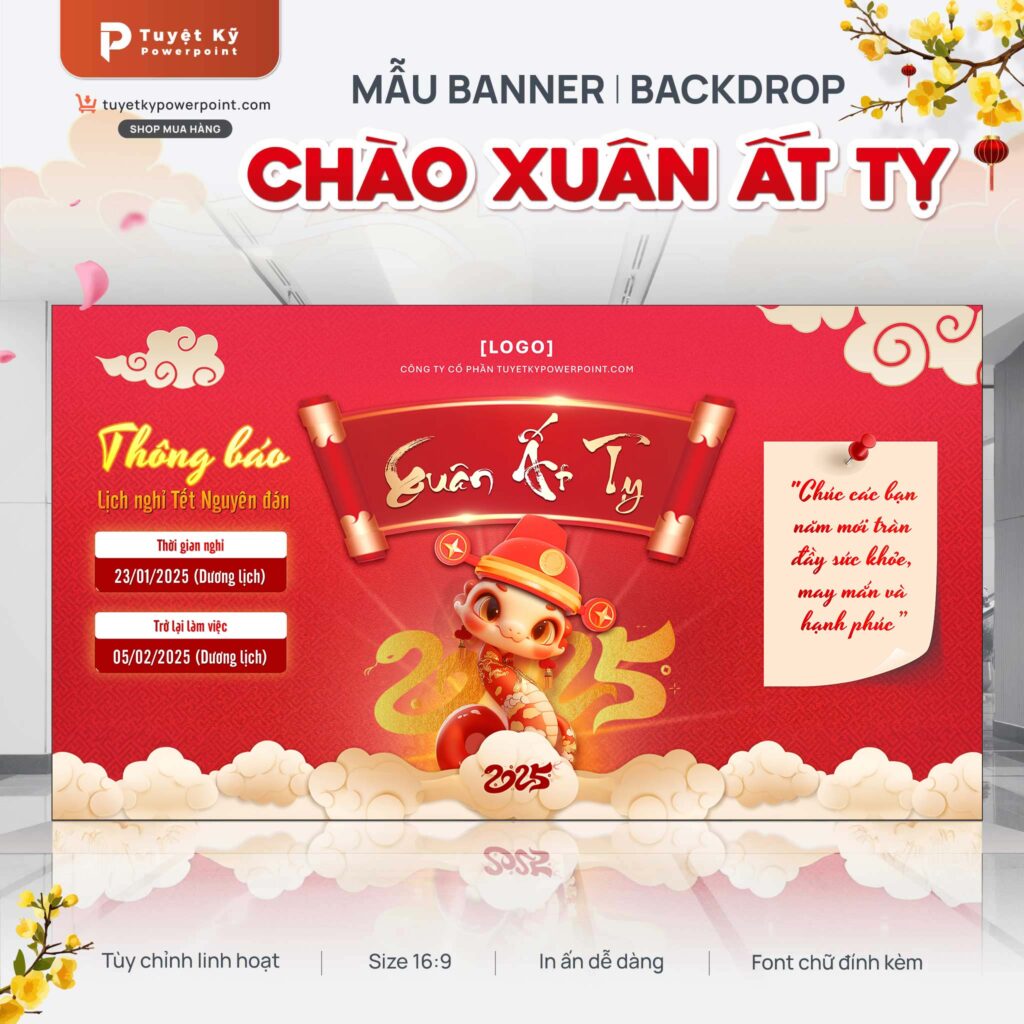 Mẫu Banner/Poster Thông báo Nghỉ Tết Ất Tỵ | Tuyệt kỹ Powerpoint