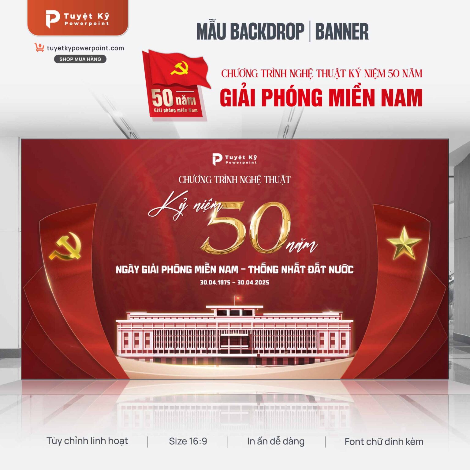 Mẫu Backdrop/Banner Chương trình nghệ thuật Kỷ niệm 50 năm Ngày giải ...