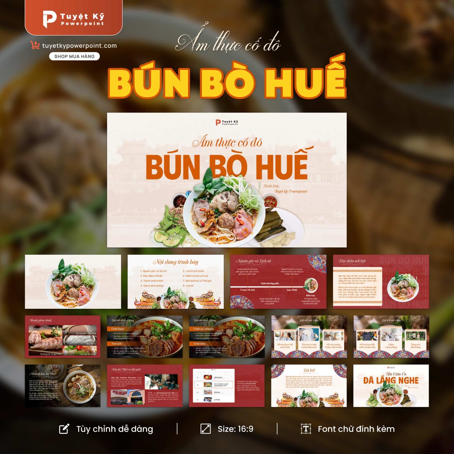 Mẫu Slide Bún Bò Huế | Tuyệt kỹ Powerpoint