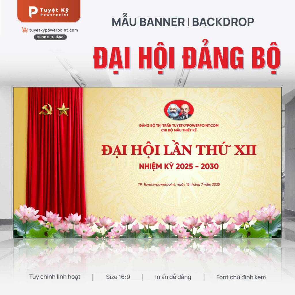 Mẫu Backdrop/Banner Đại hội Đảng bộ | Tuyệt kỹ Powerpoint