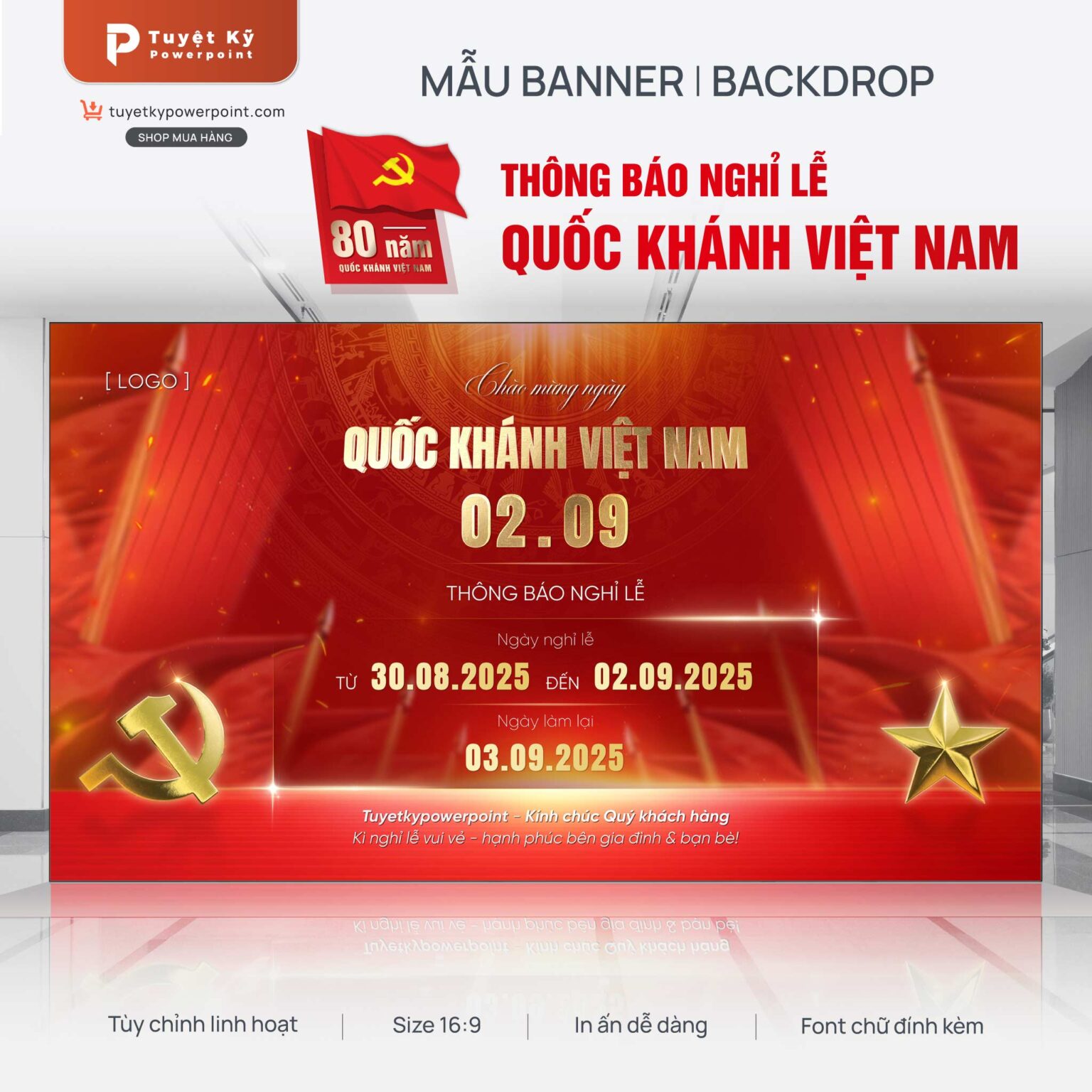 Mẫu Backdrop/Banner Thông báo Lịch nghỉ lễ Quốc khánh 2/9