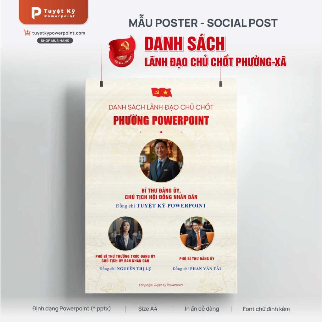 Mẫu Poster/Social Post danh sách lãnh đạo Phường - Xã | Tuyệt kỹ Powerpoint