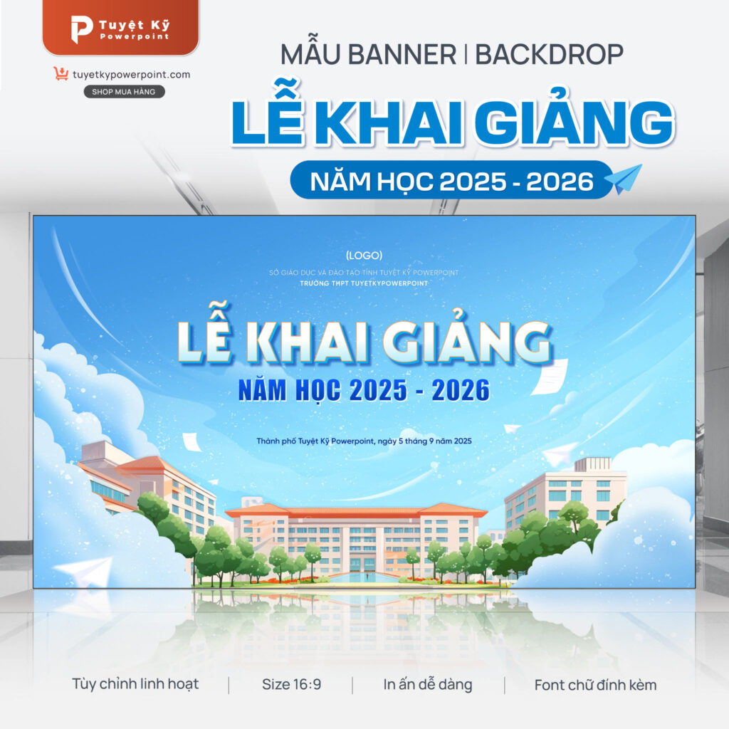Mẫu Backdrop/Banner Lễ Khai Giảng Năm học 2025-2026