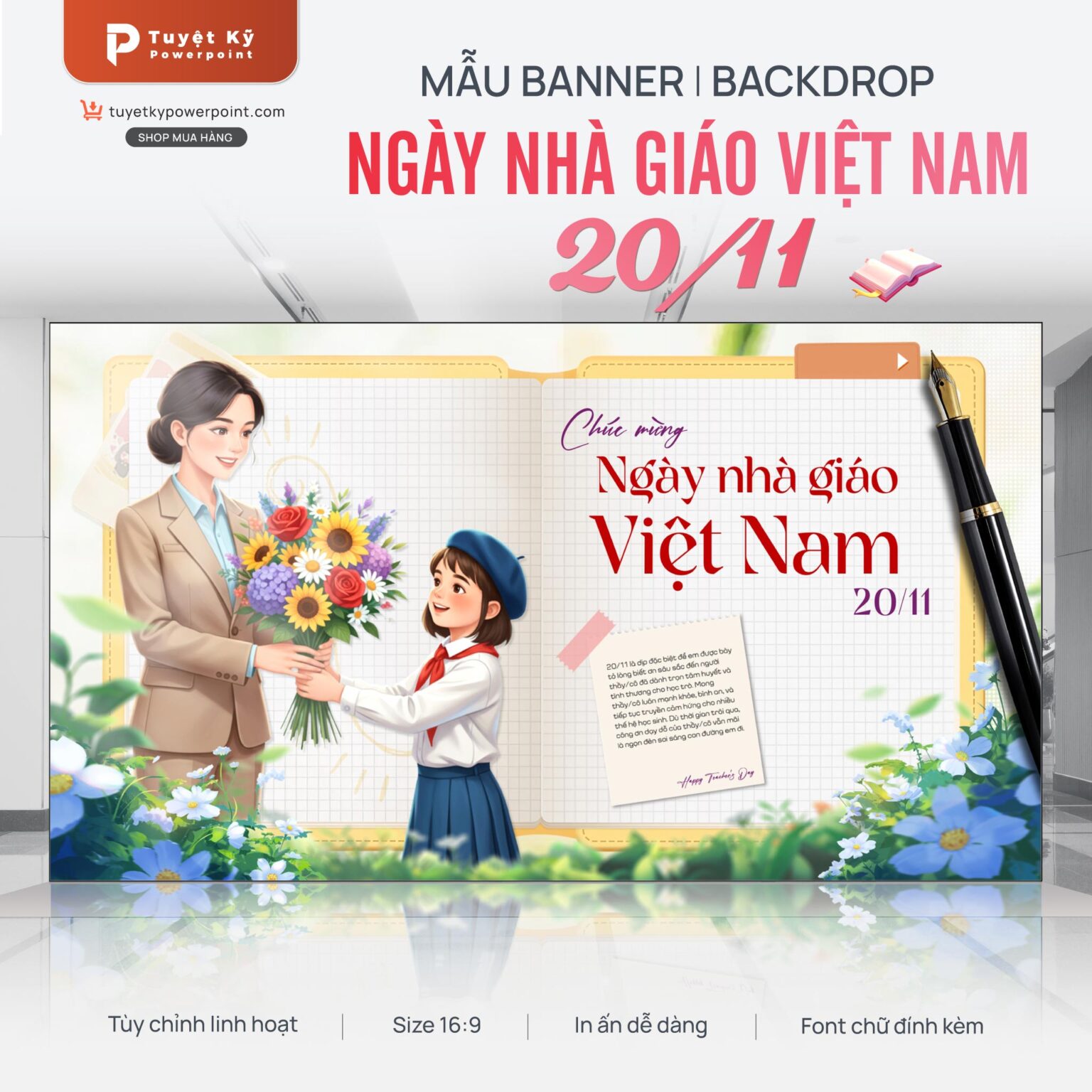 Mẫu Backdrop/Banner Chào Mừng Ngày Nhà Giáo Việt Nam 20/11
