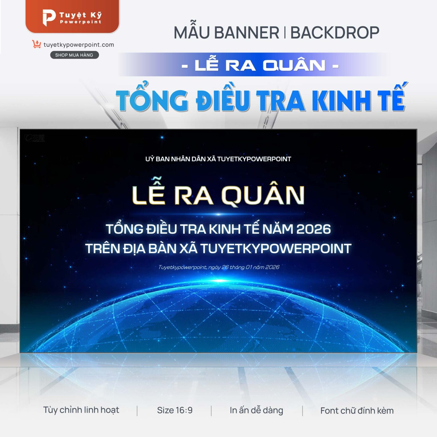Mẫu Backdrop/Banner Lễ Ra Quân Tổng Điều Tra Kinh Tế Năm 2026 [Nền Động]