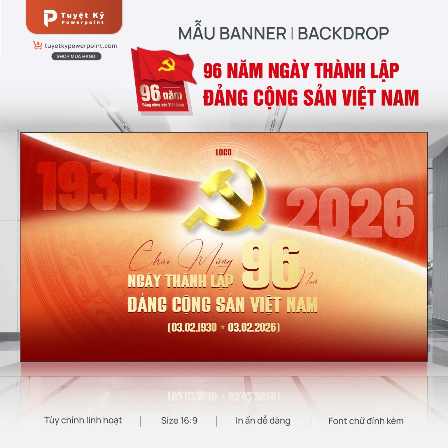 Mẫu Backdrop/Banner Chào Mừng 96 Năm Ngày Thành Lập Đảng Cộng Sản Việt ...