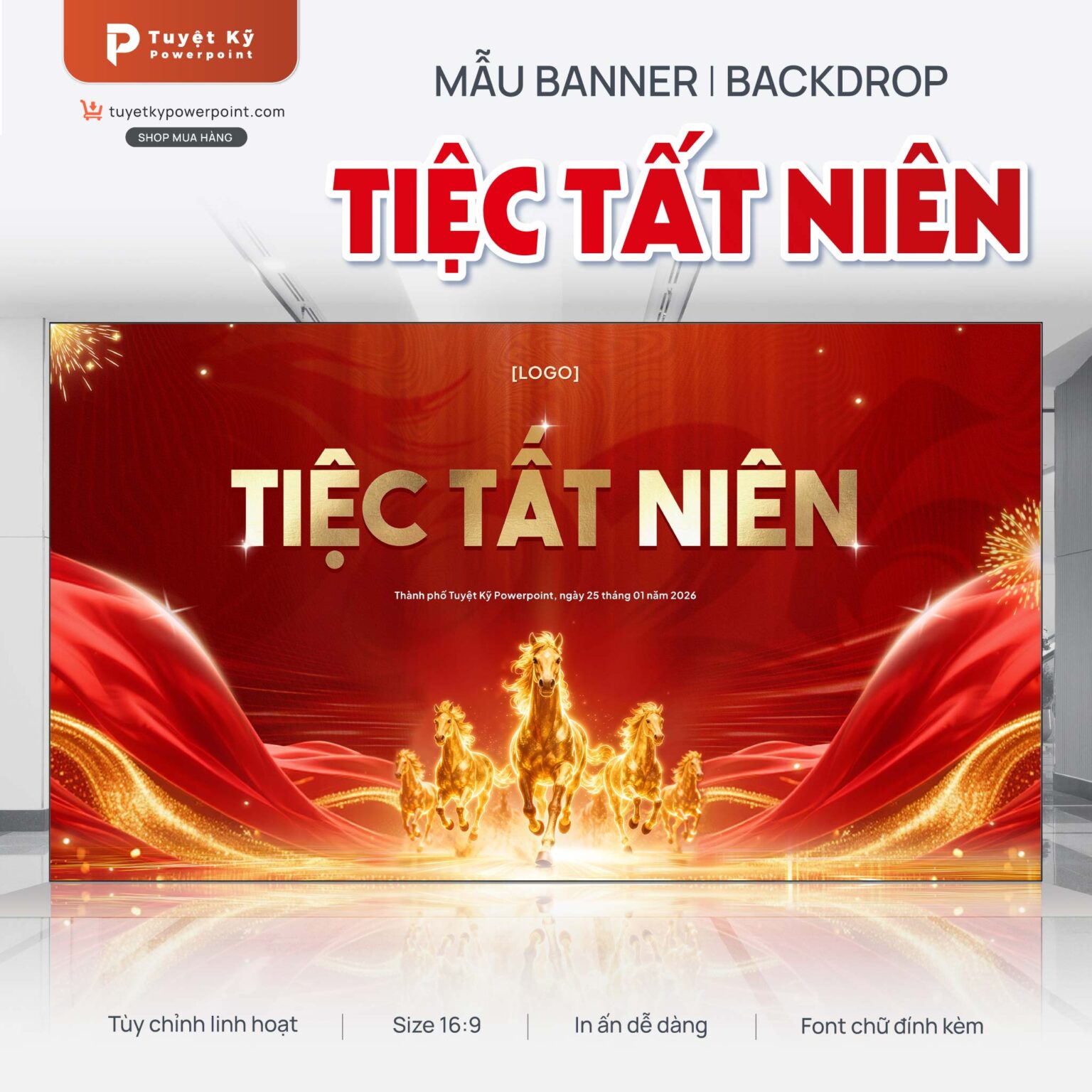 Mẫu Backdrop/Banner Tiệc Tất Niên – Year End Party Sang Trọng