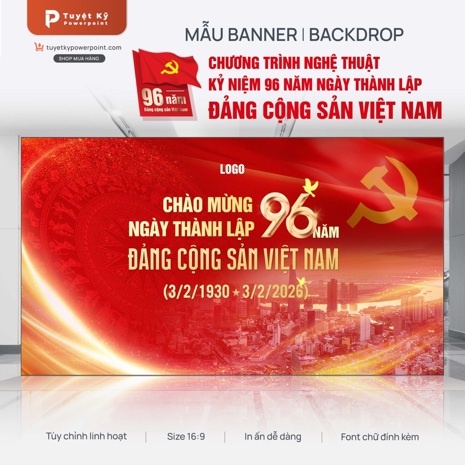 Mẫu Backdrop/Banner Chào mừng Ngày thành lập Đảng Cộng sản Việt Nam 3/2 ...
