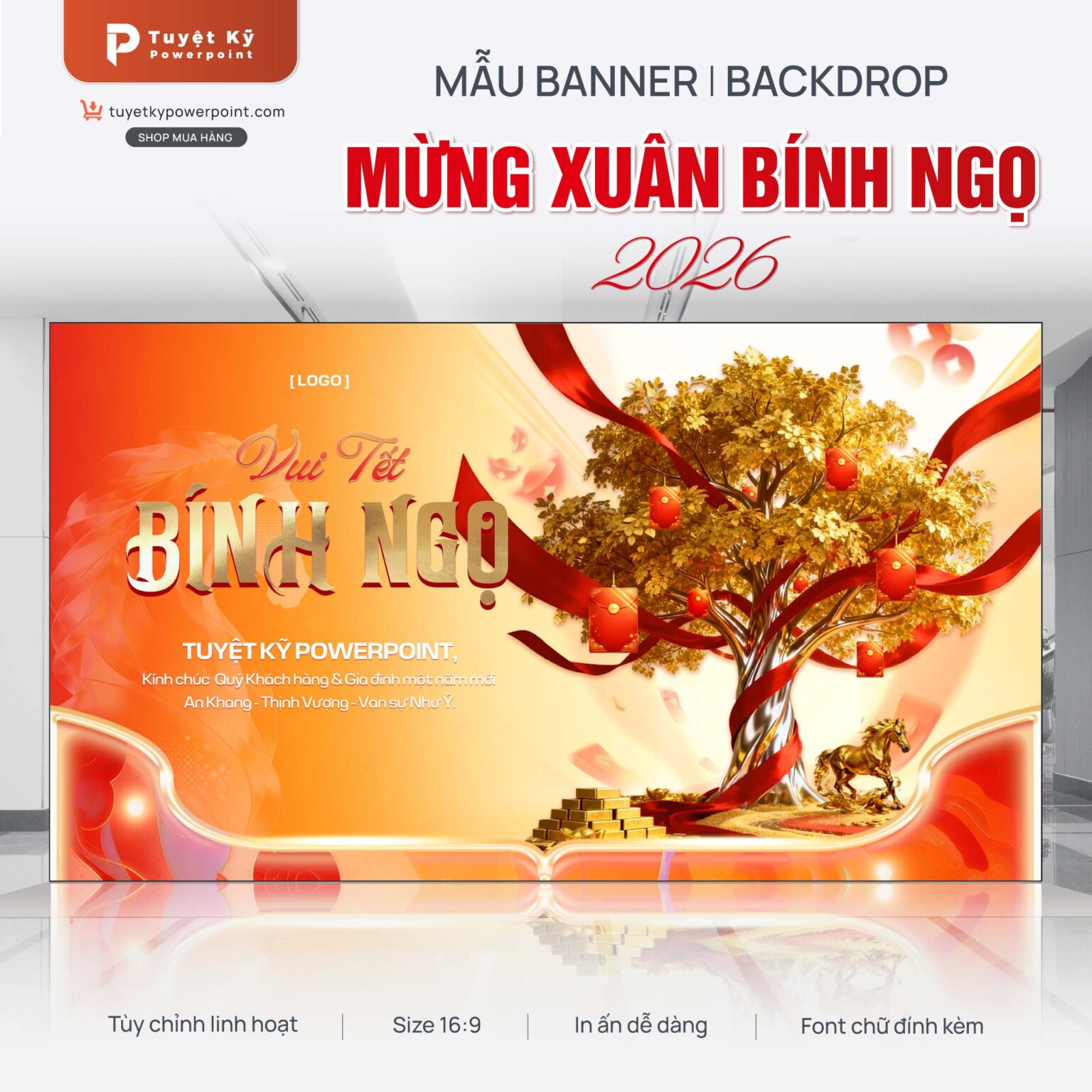 Mẫu Backdrop/Banner Tết Bính Ngọ 2026 – Vui Tết Bình Ngọ